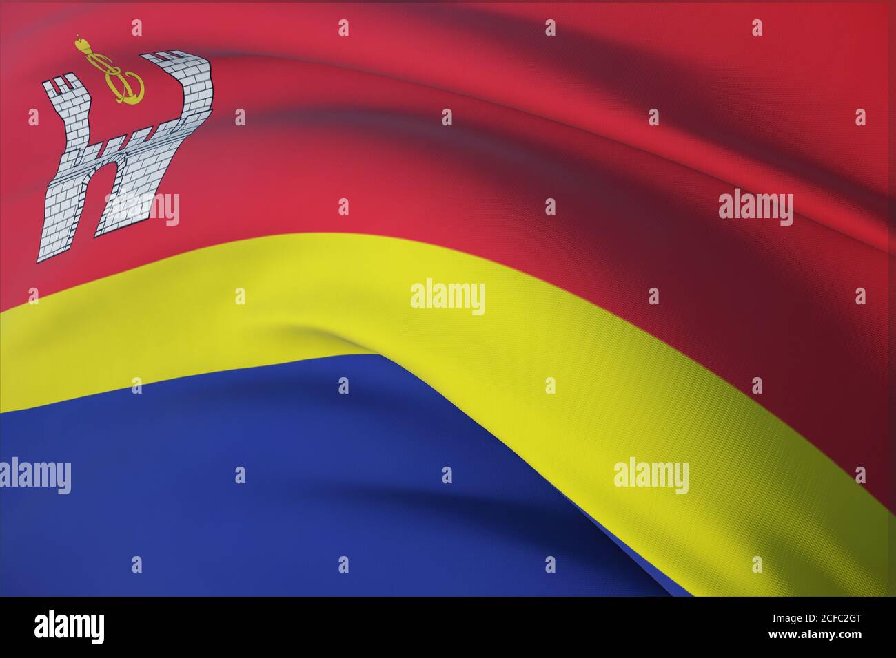 Flag of Kaliningrad Oblast. 3D illustration close-up flag background ...