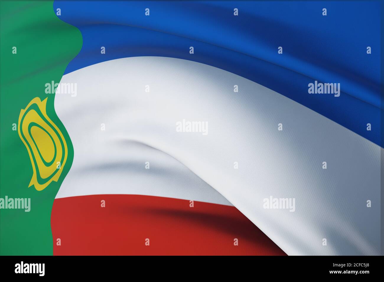Flag of Khakassia. 3D illustration close-up flag background. Flags of ...