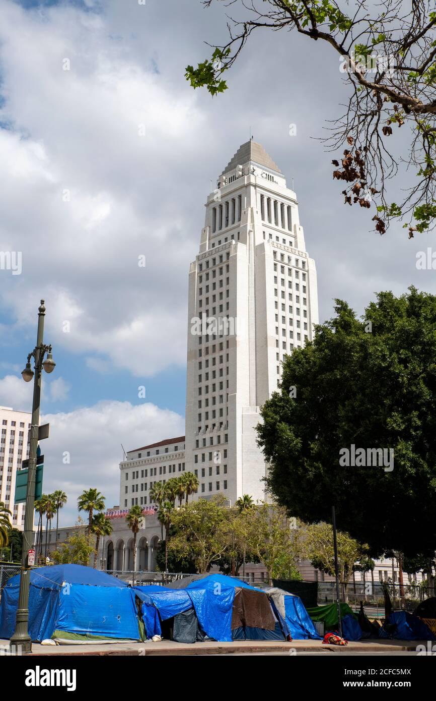 2020: Los Angeles California USA: Homeless encampment, living in tents ...