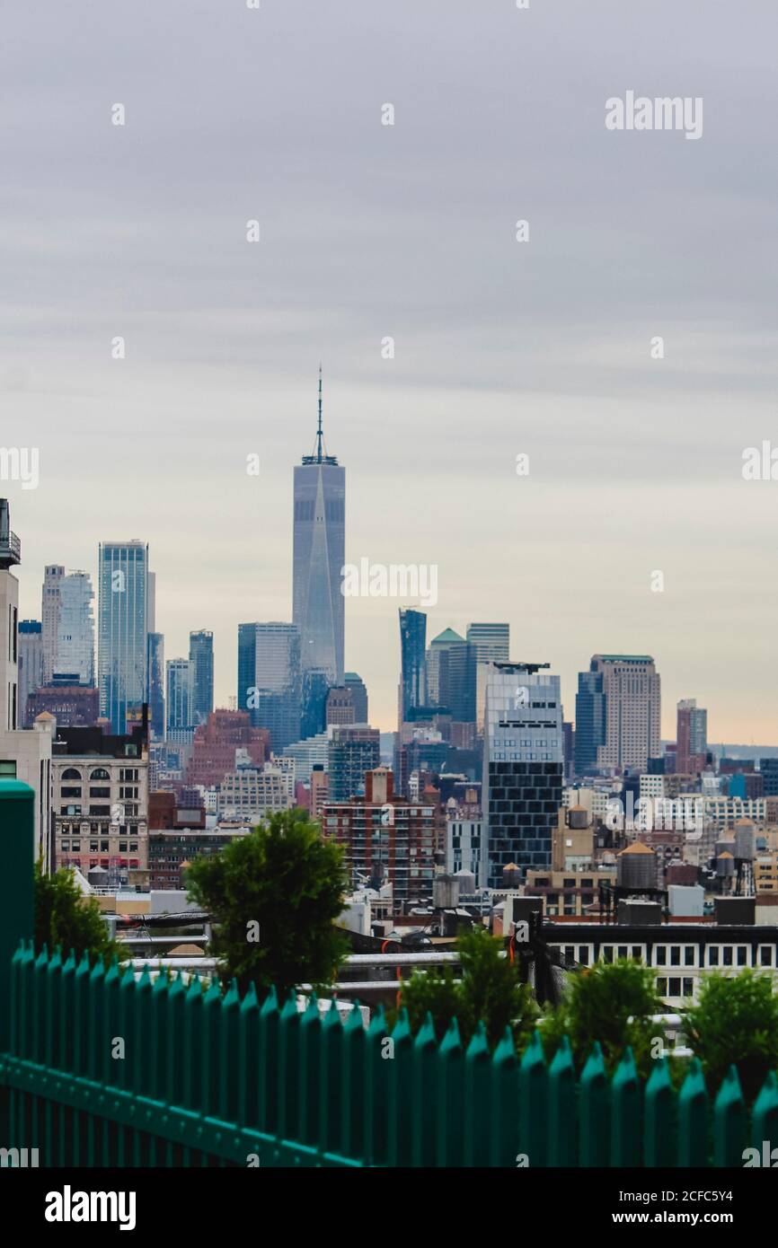 Rooftop view of Manhattan New York on skyline and One World Trade ...