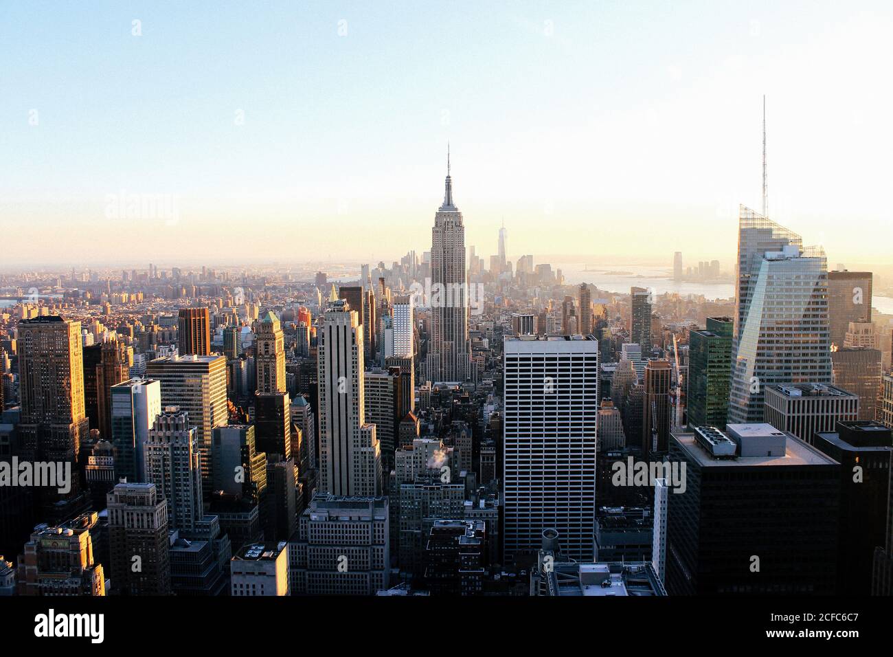 Majestic aerial view of contemporary high rise glass buildings in ...