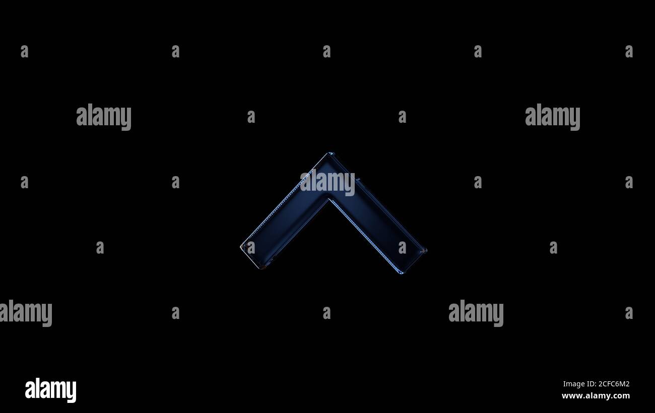 3d rendering glass symbol of simple open up arrow isolated on black ...
