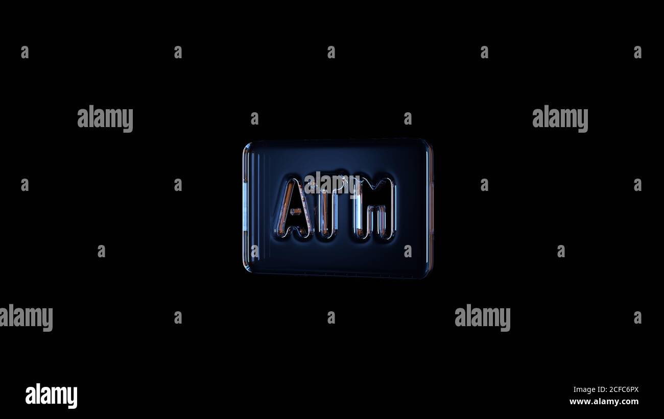 3d rendering glass symbol of atm sign isolated on black background with ...