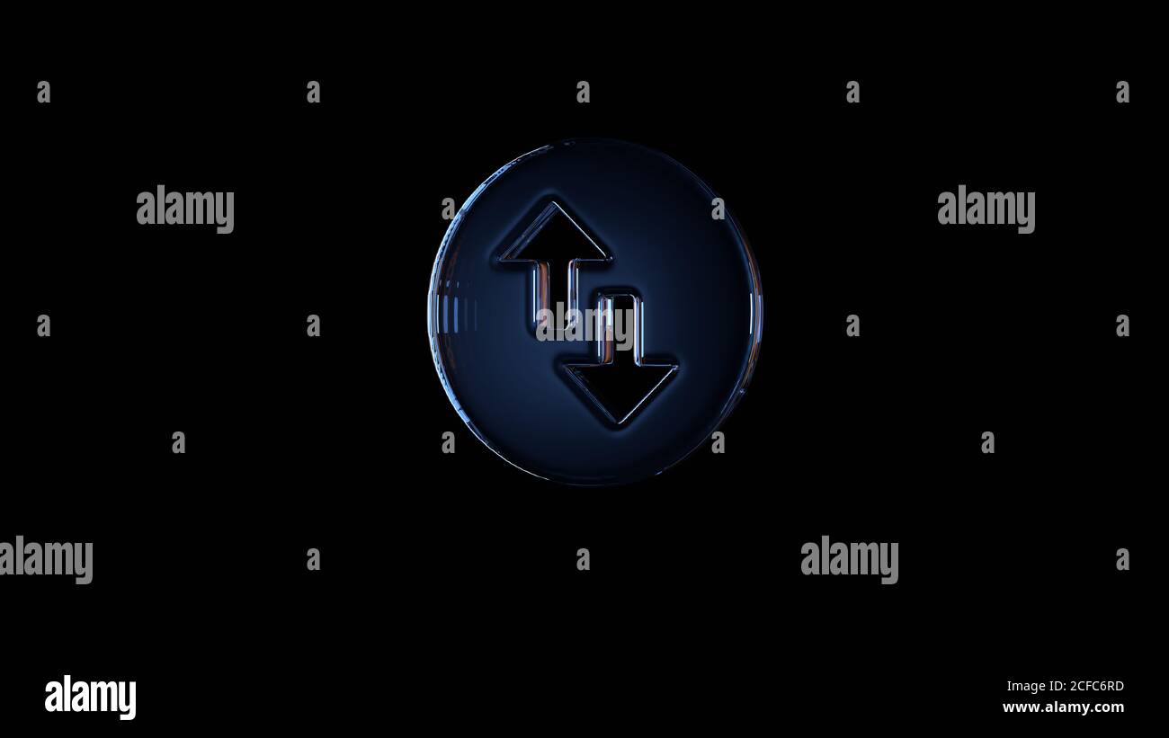 3d rendering glass symbol of inverse up and down arrows in circle ...