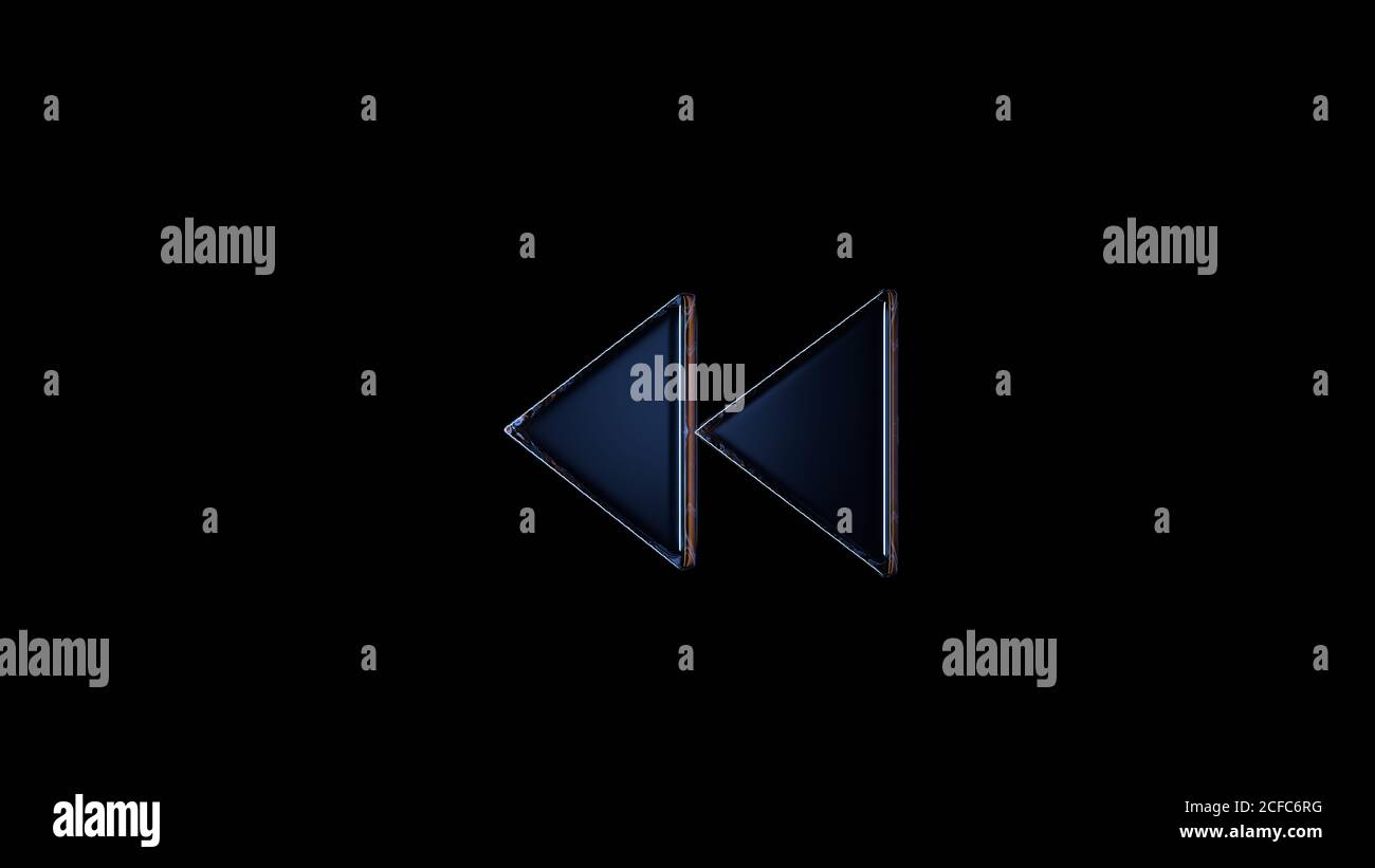 3d Rendering Glass Symbol Of Double Fast Backward Left Triangle Arrows Isolated On Black
