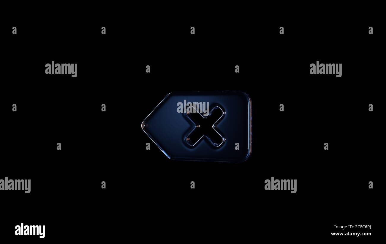 3d rendering glass symbol of backspace button with cross isolated on ...