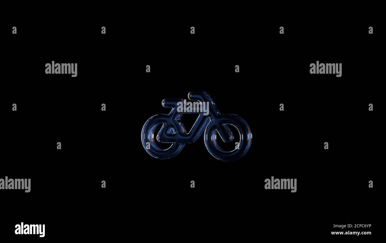 3d rendering glass symbol of bicycle without rider isolated on black ...