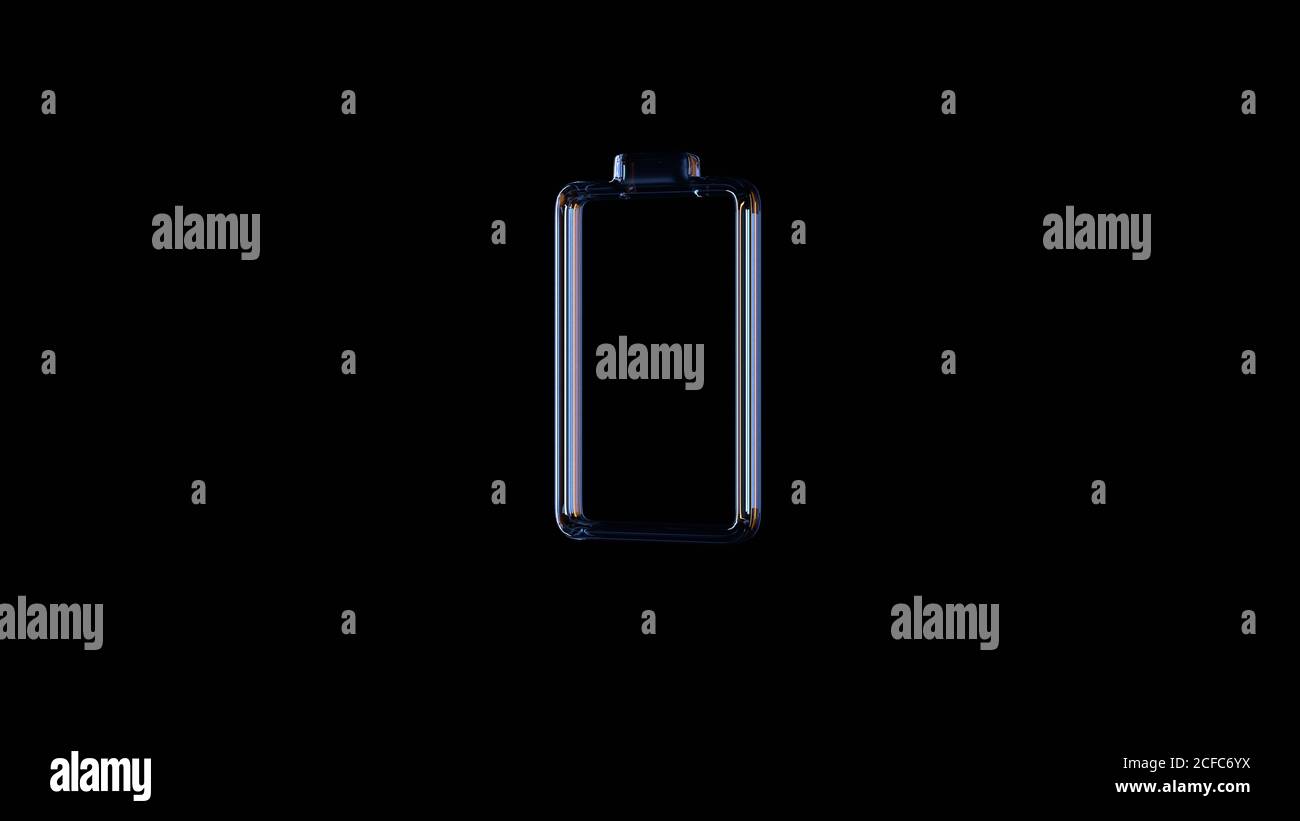 3d rendering glass vertical symbol of empty battery isolated on black ...