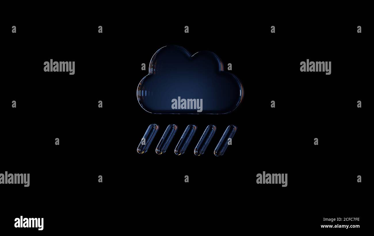 3d rendering glass symbol of heavy rain cloud isolated on black ...