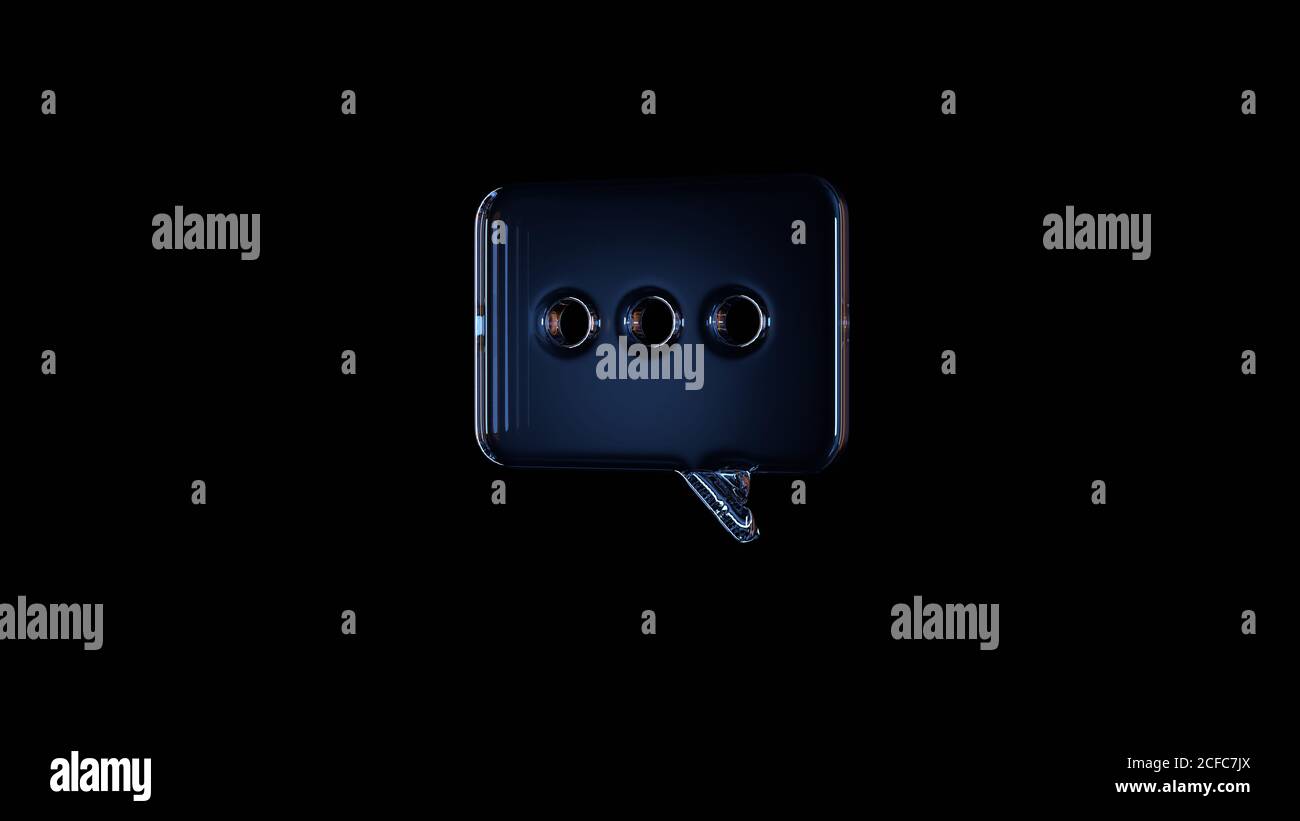 3d Rendering Glass Symbol Of Rectangular Rounded Chat Bubble With Three Dots Isolated On Black