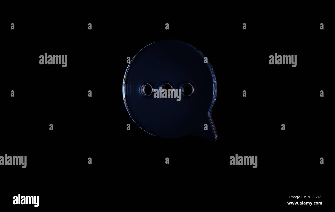 3d Rendering Glass Symbol Of Rectangular Rounded Chat Bubble With Three Dots Isolated On Black
