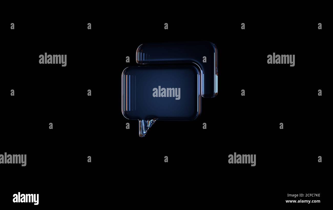 3d Rendering Glass Symbol Of Two Rectangular Rounded Chat Bubbles Isolated On Black Background