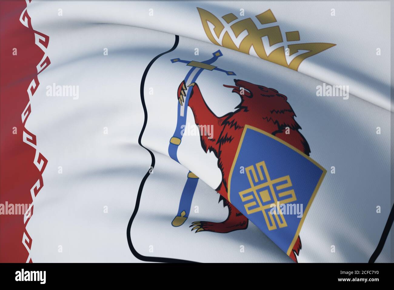 Flag of Mari El. 3D illustration close-up flag background. Flags of the ...