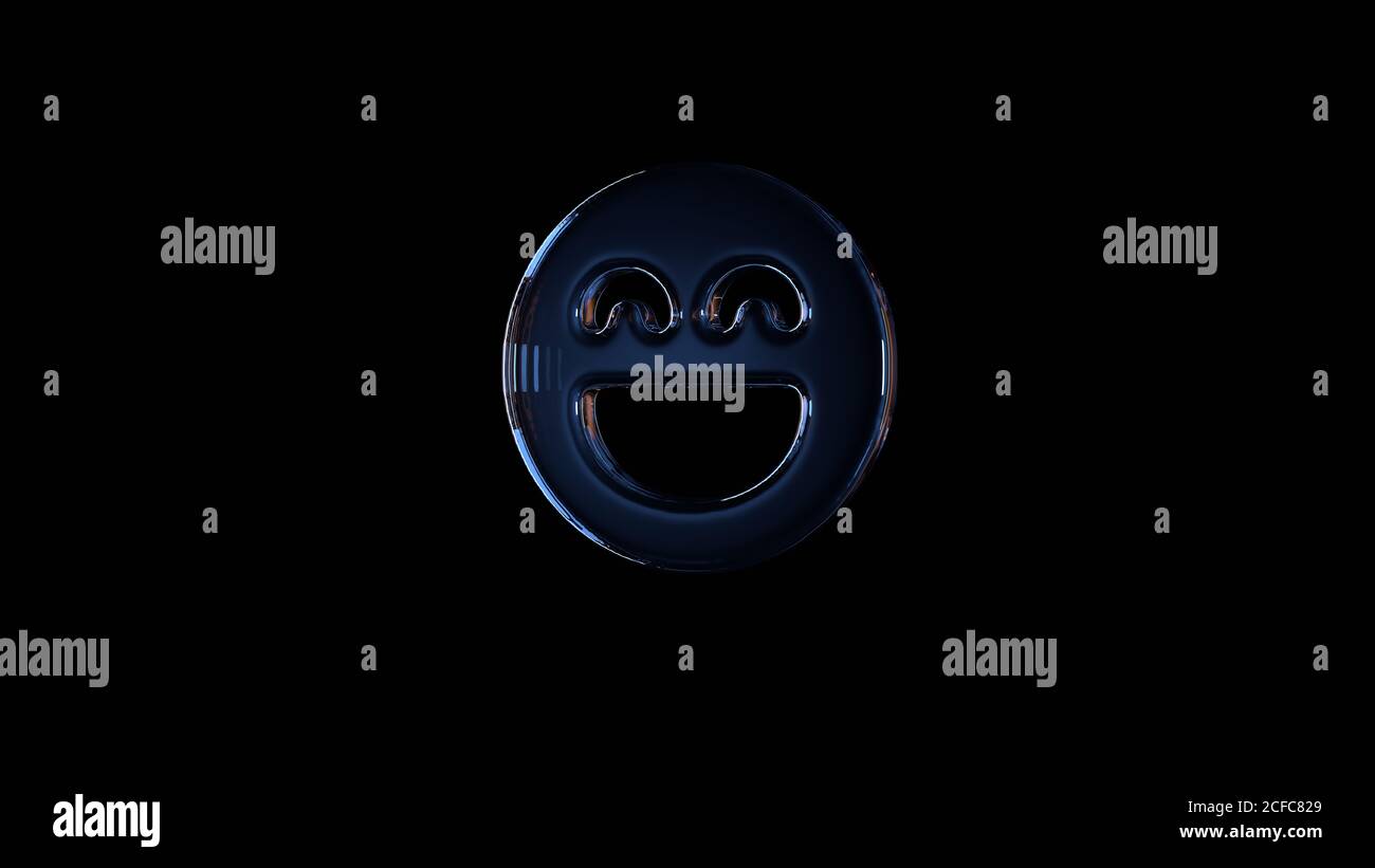 3d rendering glass symbol of goofy emoticon isolated on black ...