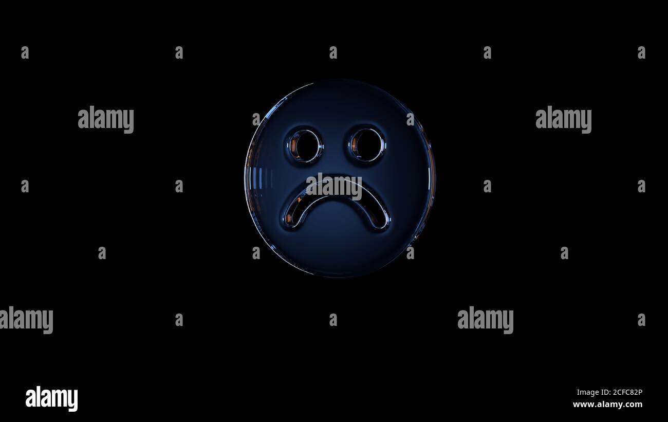 3d rendering glass symbol of sad emoticon isolated on black background ...