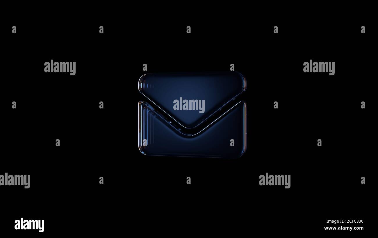 3d rendering glass symbol of post envelope isolated on black background ...