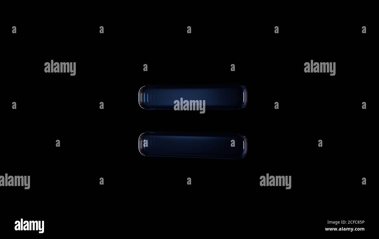 3d rendering glass symbol of equals rounded sign isolated on black ...