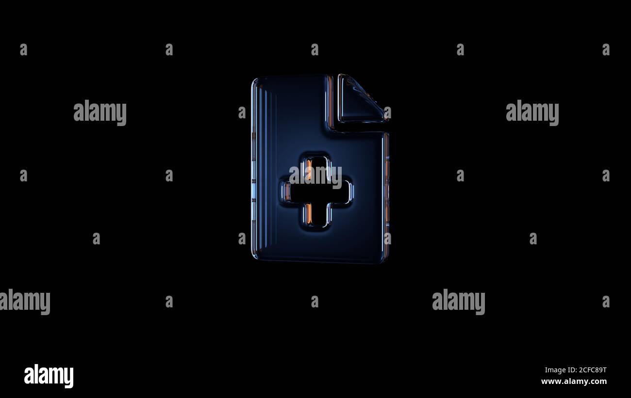 3d rendering glass symbol of paper with bent corner and cross symbol ...