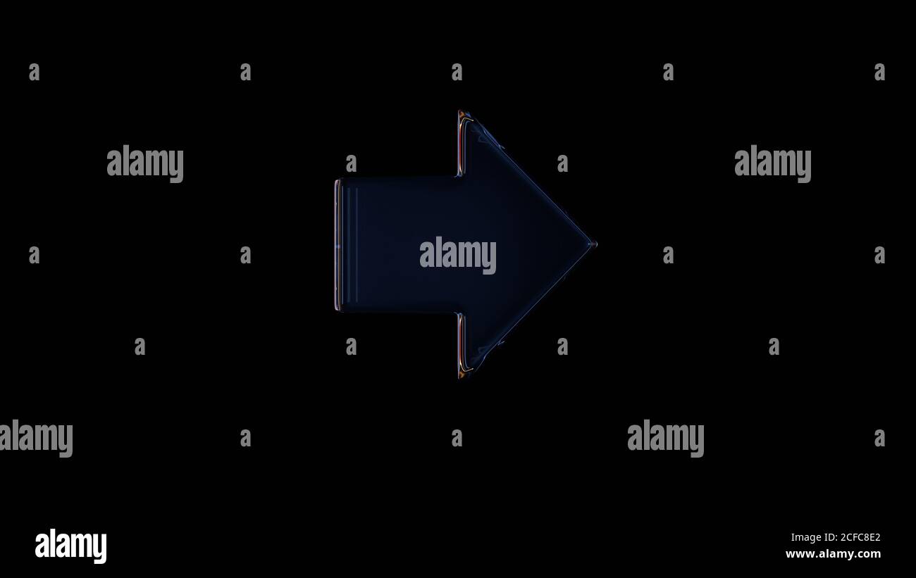 3d rendering glass symbol of right arrow isolated on black background ...