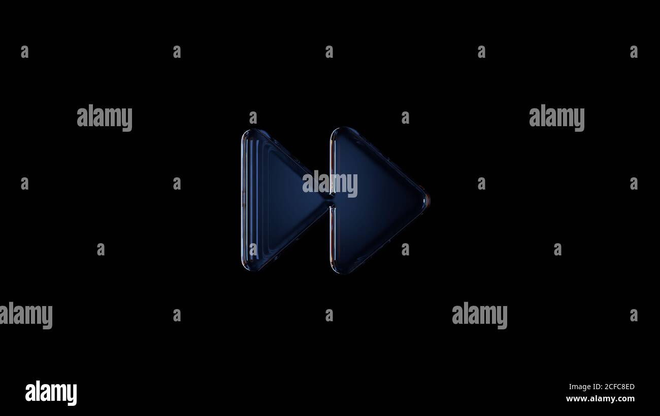 3d rendering glass symbol of two right double arrows isolated on black ...