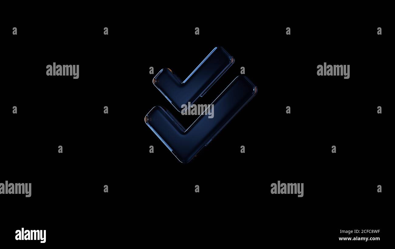 3d rendering glass symbol of double check mark isolated on black ...