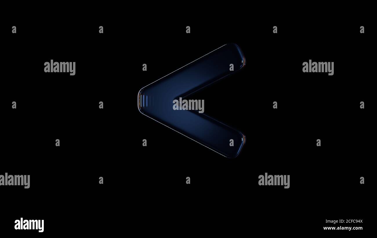 3d rendering glass symbol of less than mark isolated on black ...