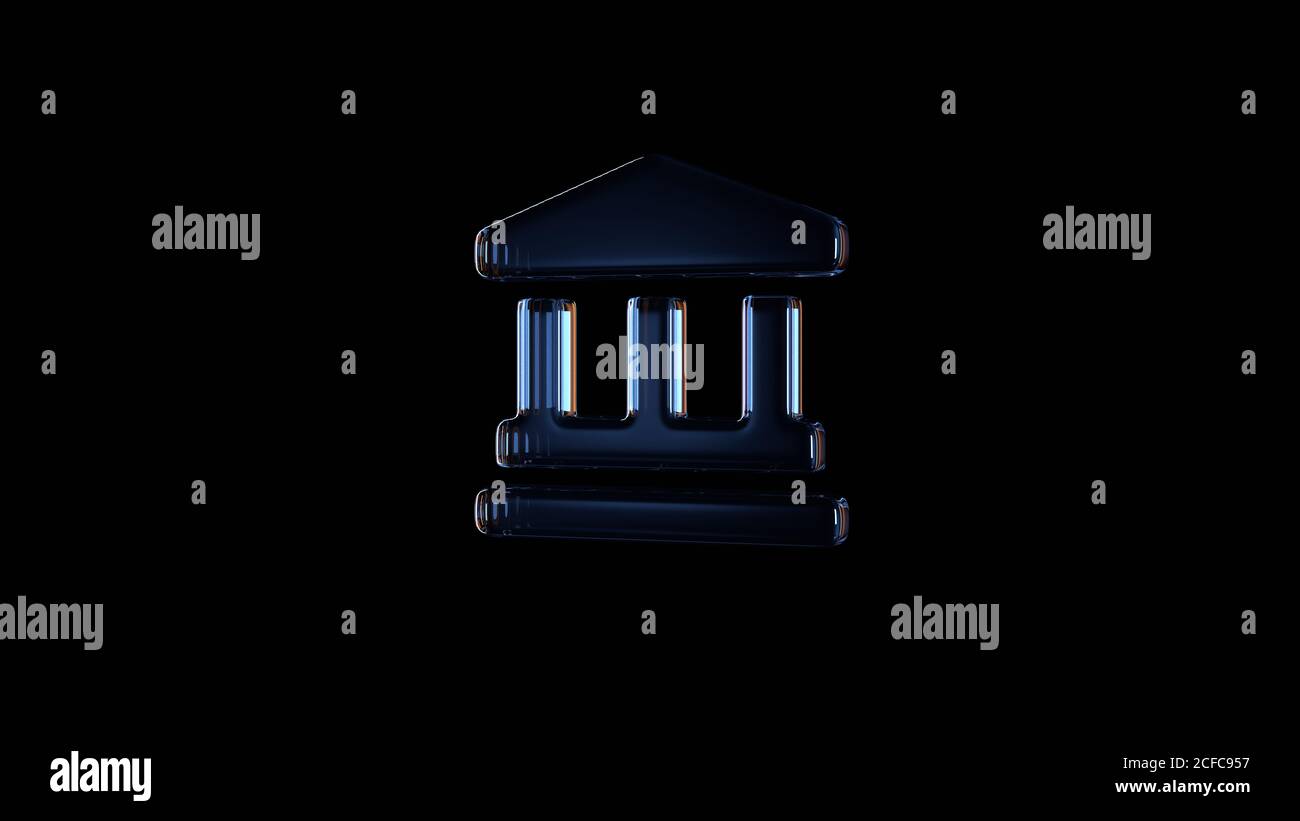 3d rendering glass symbol of ancient Greek temple isolated on black ...