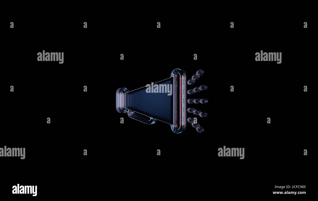 3d rendering glass symbol of old megaphone with sound waves isolated on ...