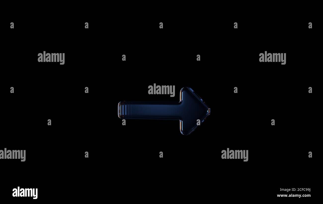 3d rendering glass symbol of long right arrow isolated on black ...