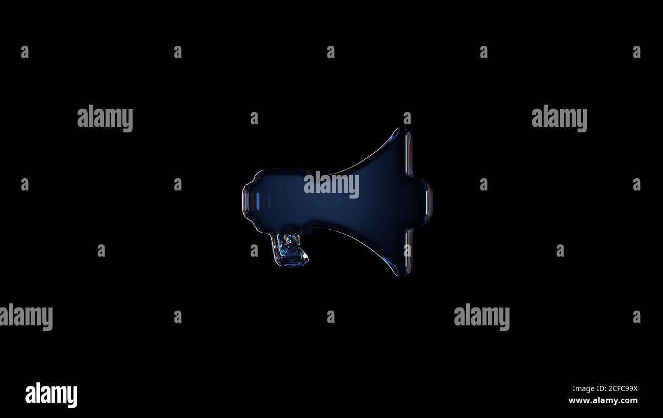 3d rendering glass symbol of megaphone isolated on black background ...