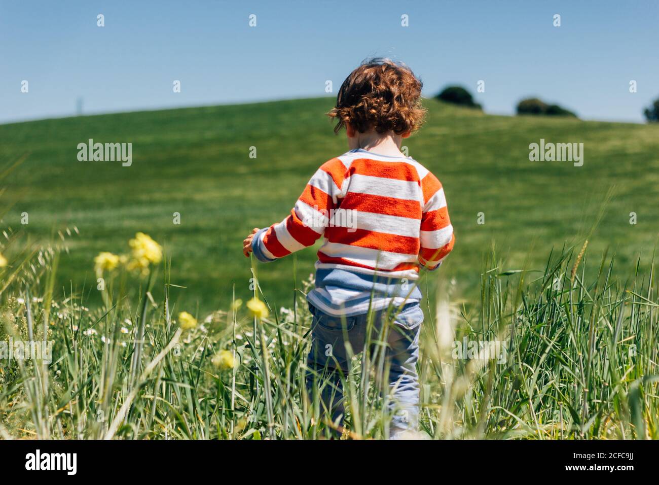 Back happy kid walking outside hi-res stock photography and images - Alamy