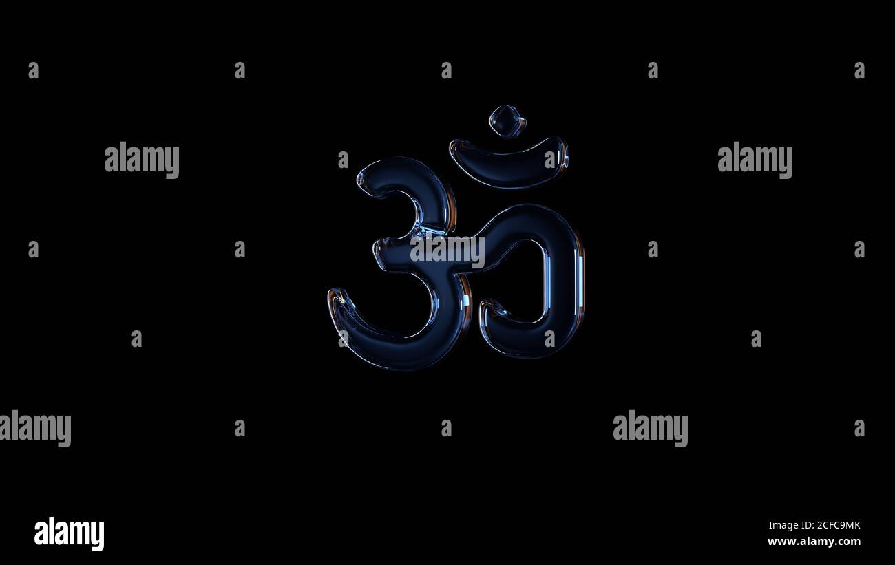 3d rendering glass symbol of om symbol isolated on black background ...