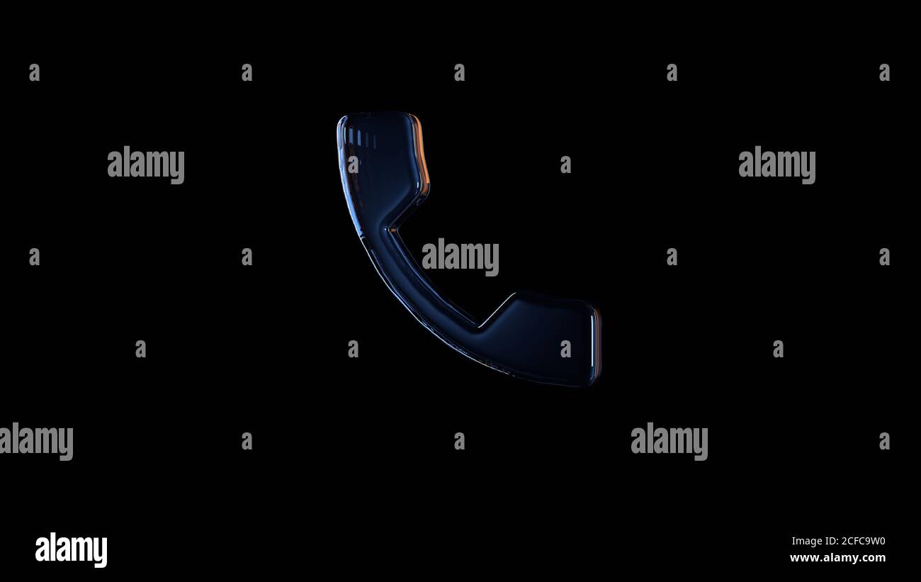 3d rendering glass symbol of phone call button isolated on black ...