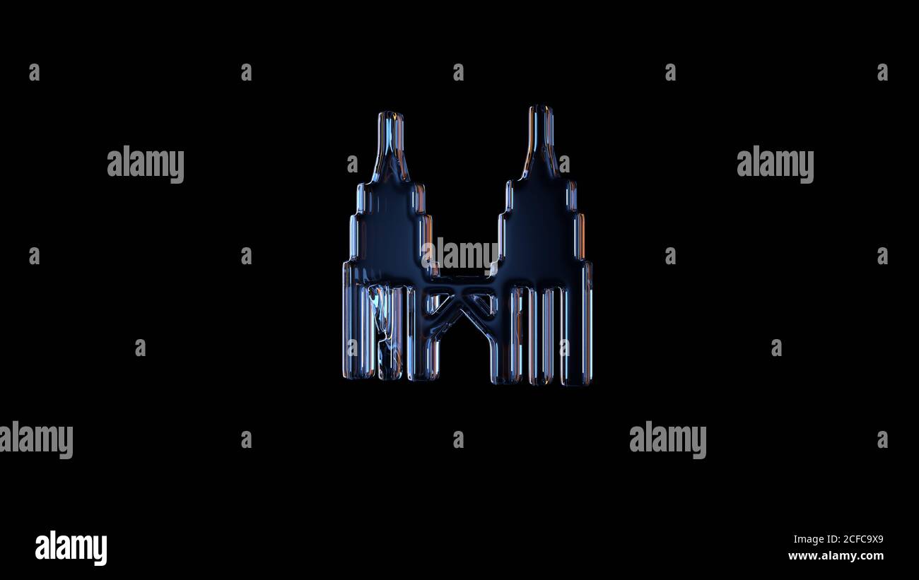 3d rendering glass symbol of Petronas twin tower isolated on black background with light blue ...