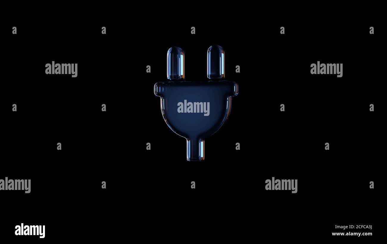 3d rendering glass symbol of electric plug isolated on black background ...