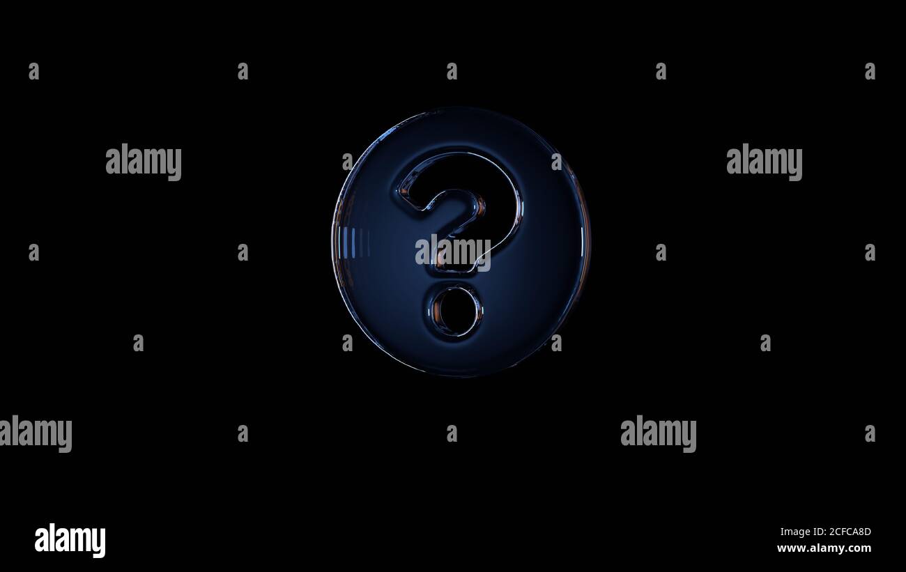 3d rendering glass symbol of question mark in circle isolated on black ...