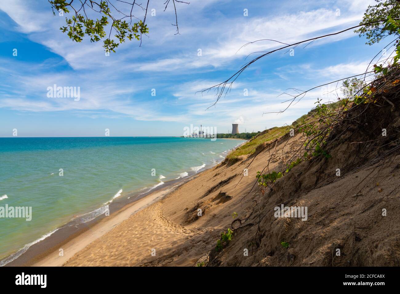 Sand dune meeting the shoreline of Lake Michigan. Indiana Dunes ...