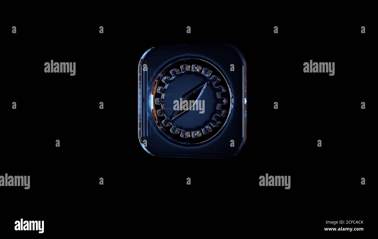 3d rendering glass symbol of compass in rounded square isolated on ...