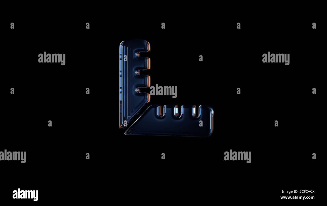 3d rendering glass symbol of ruler in right angle shape isolated on ...