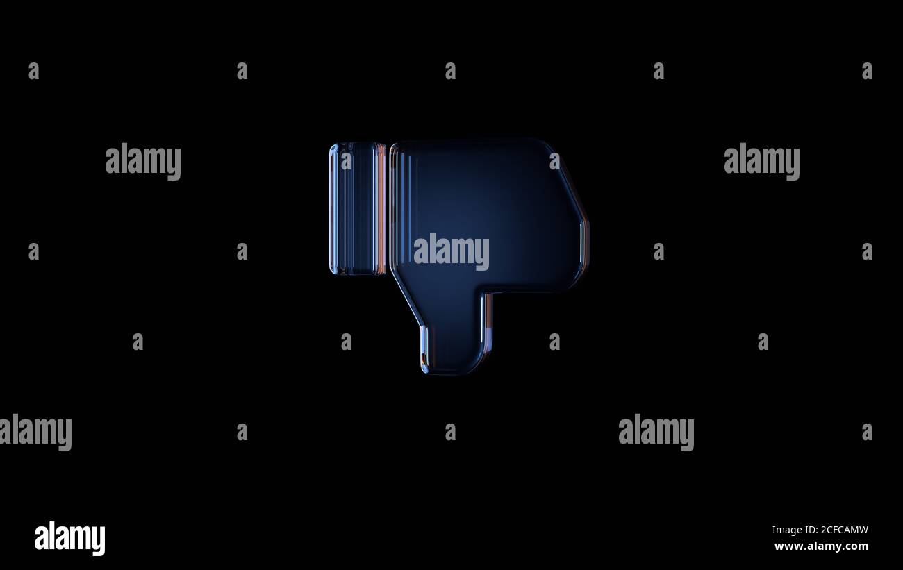 3d rendering glass symbol of thumbs down isolated on black background ...