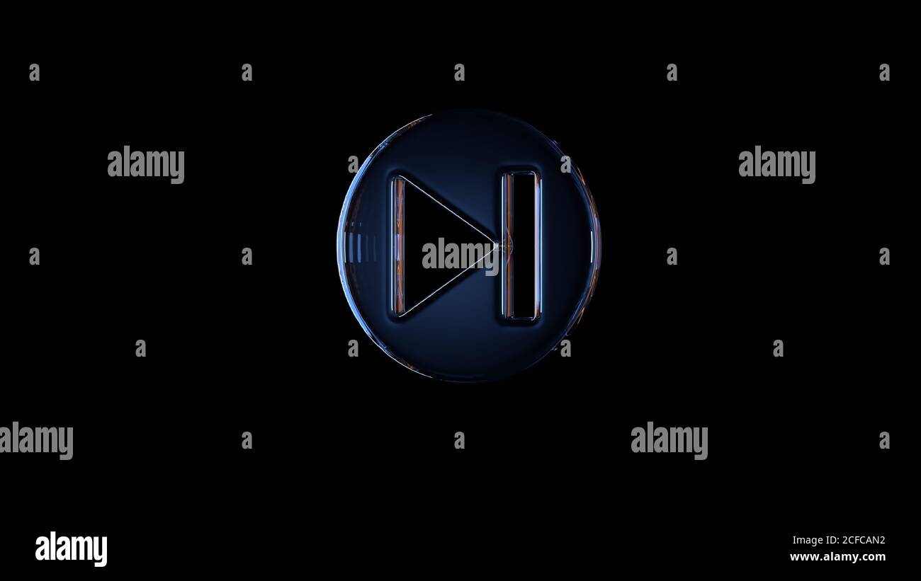 3d rendering glass symbol of skip symbol in circle isolated on black ...