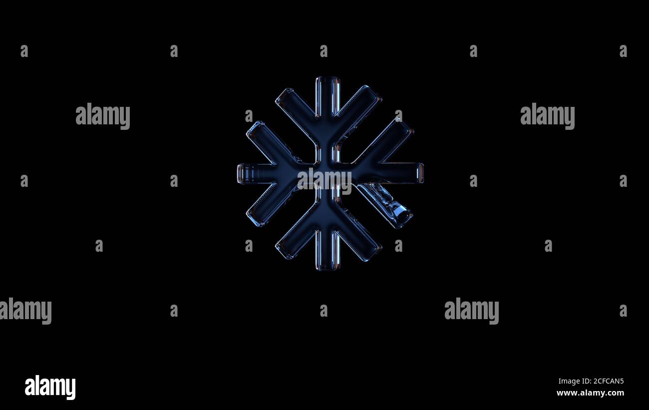 3d rendering glass symbol of snowflake isolated on black background ...