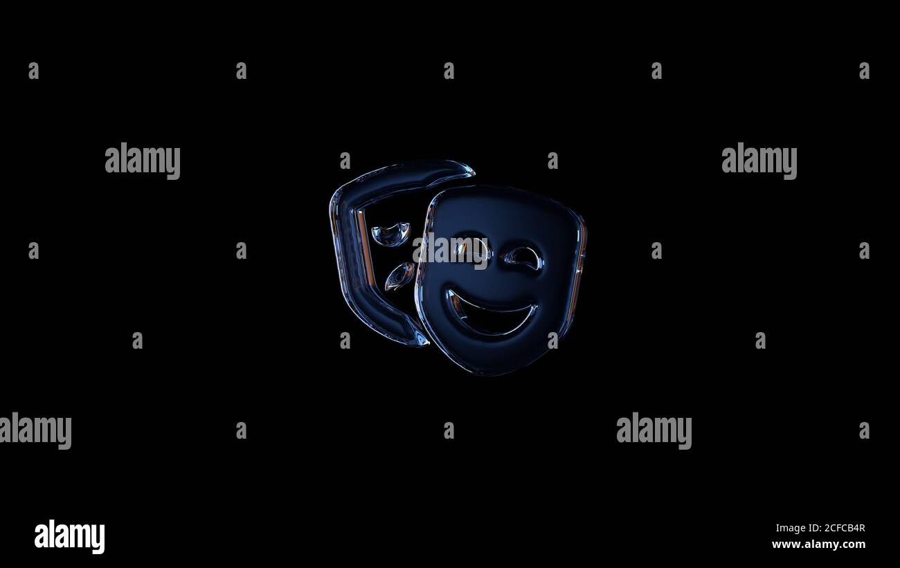 3d rendering glass symbol of theater masks isolated on black background ...