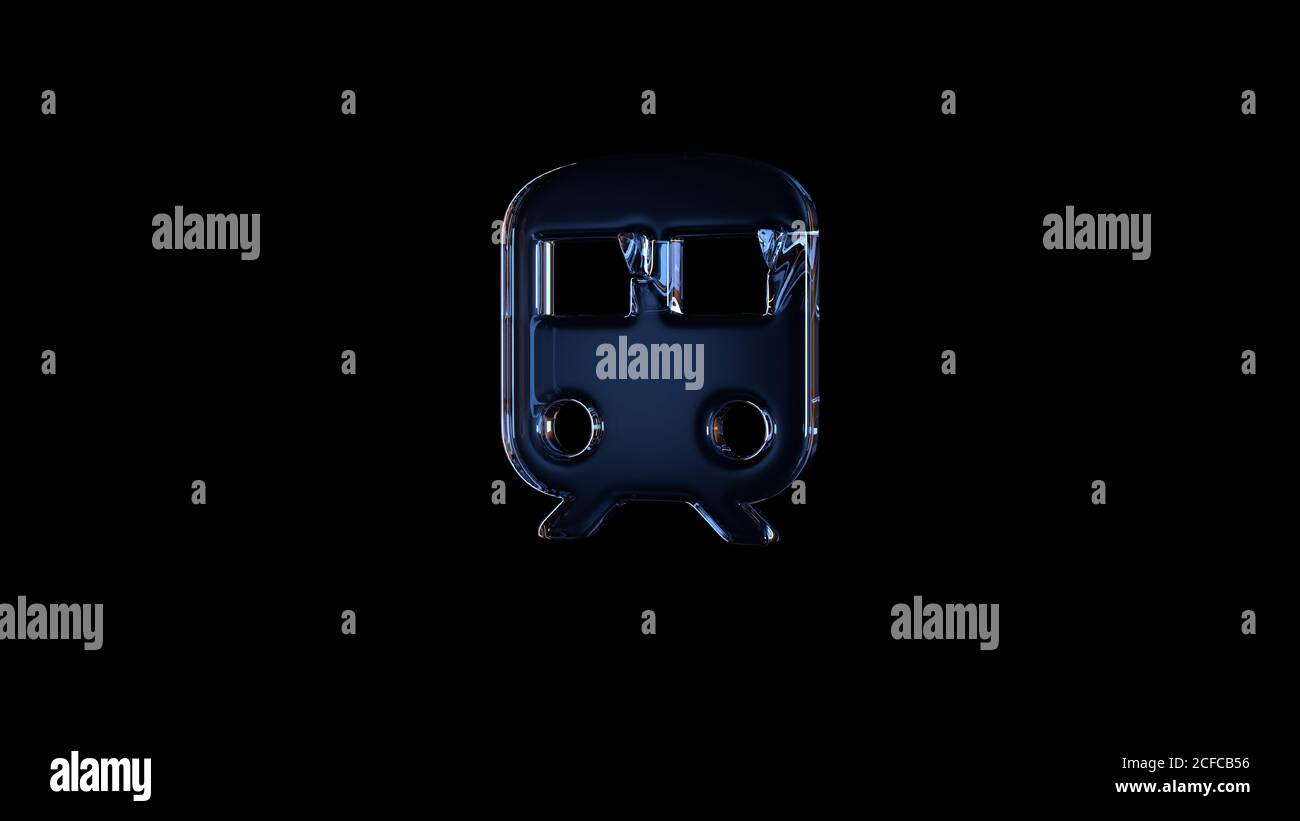 3d rendering glass symbol of train from front view isolated on black ...
