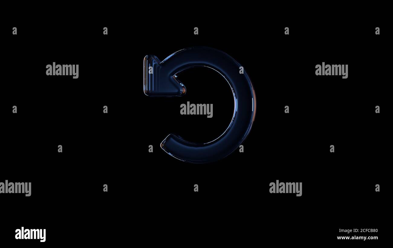 3d rendering glass symbol of undo arrow isolated on black background ...