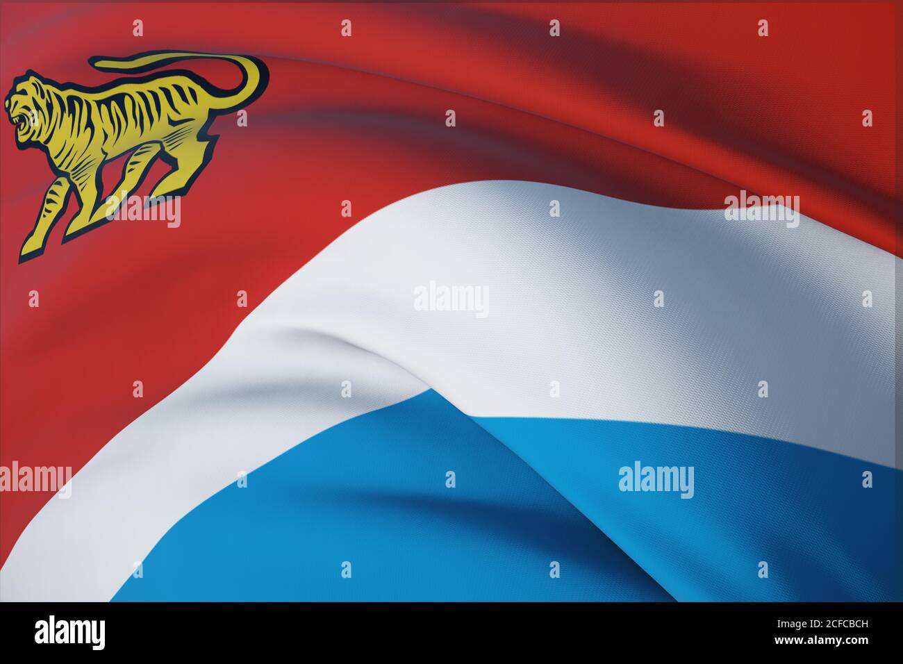 Flag of Primorsky Krai. 3D illustration close-up flag background. Flags ...
