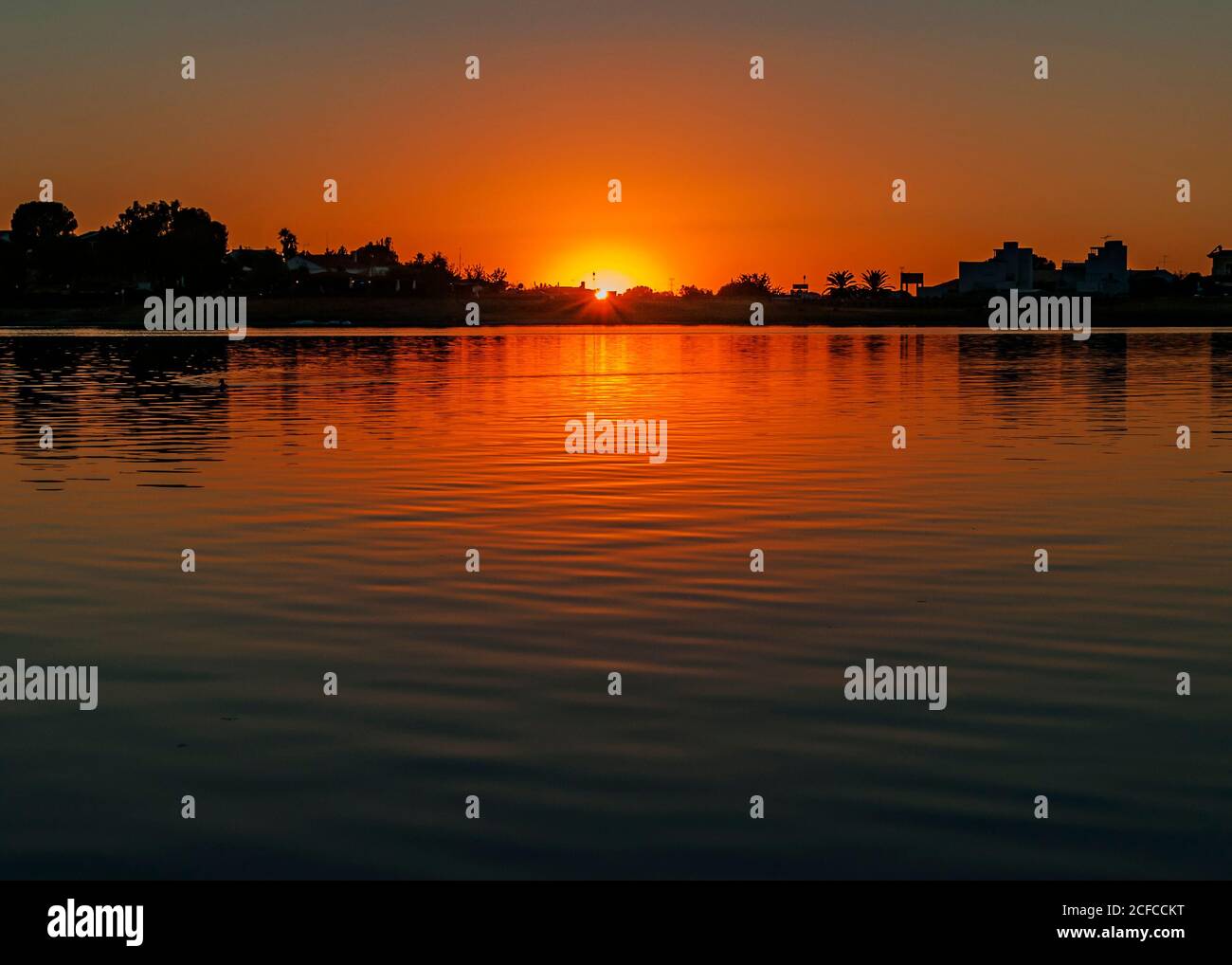 Sunset at the Proserpina reservoir, Mérida, Spain. Reservoir of Roman ...