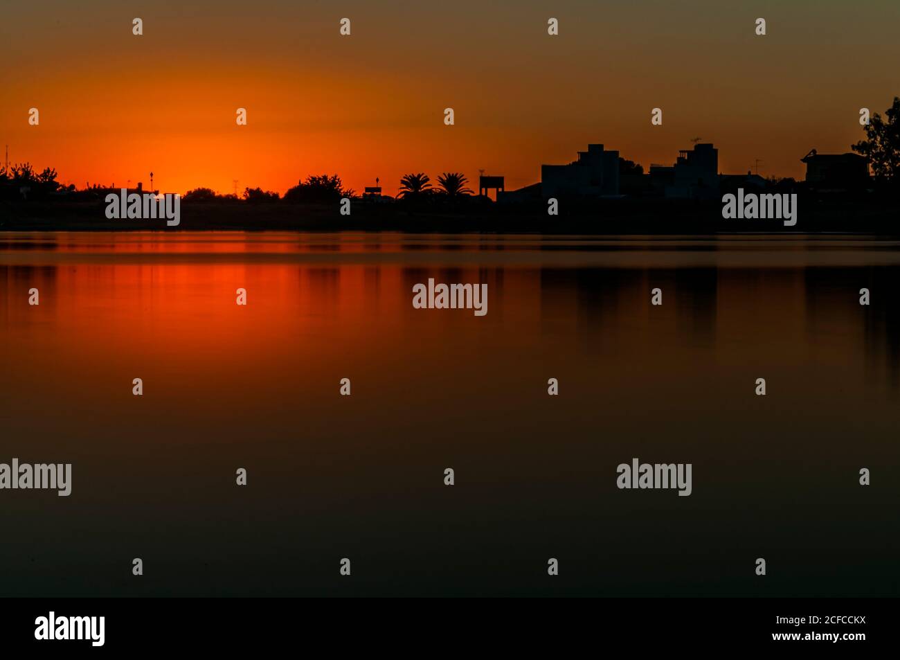 Sunset at the Proserpina reservoir, Mérida, Spain. Reservoir of Roman ...