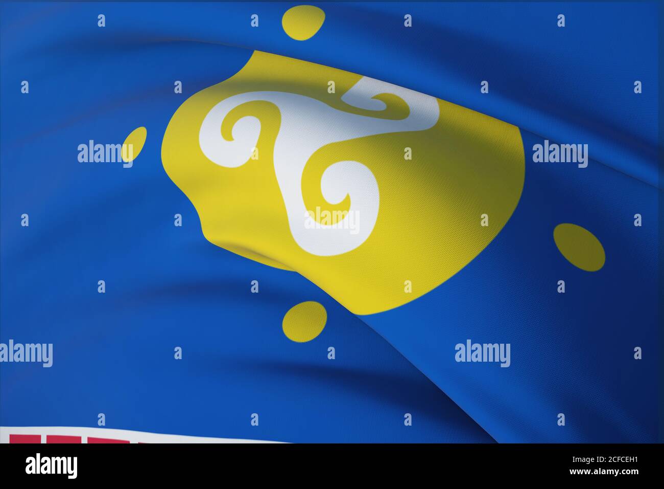 Flag of Ust-Orda Buryat Okrug. 3D illustration close-up flag background ...