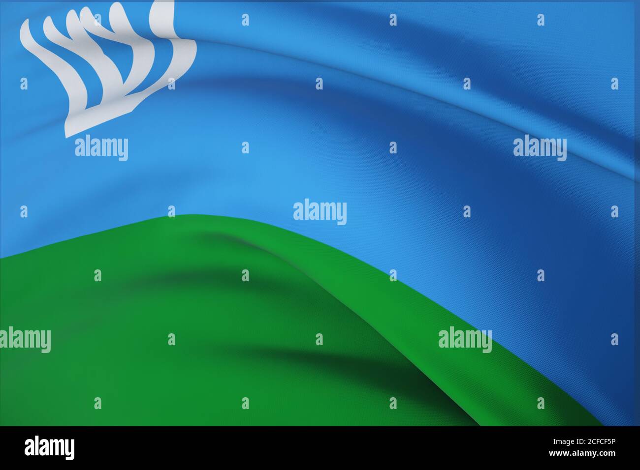 Flag of Khanty-Mansi Autonomous Okrug. 3D illustration close-up flag ...
